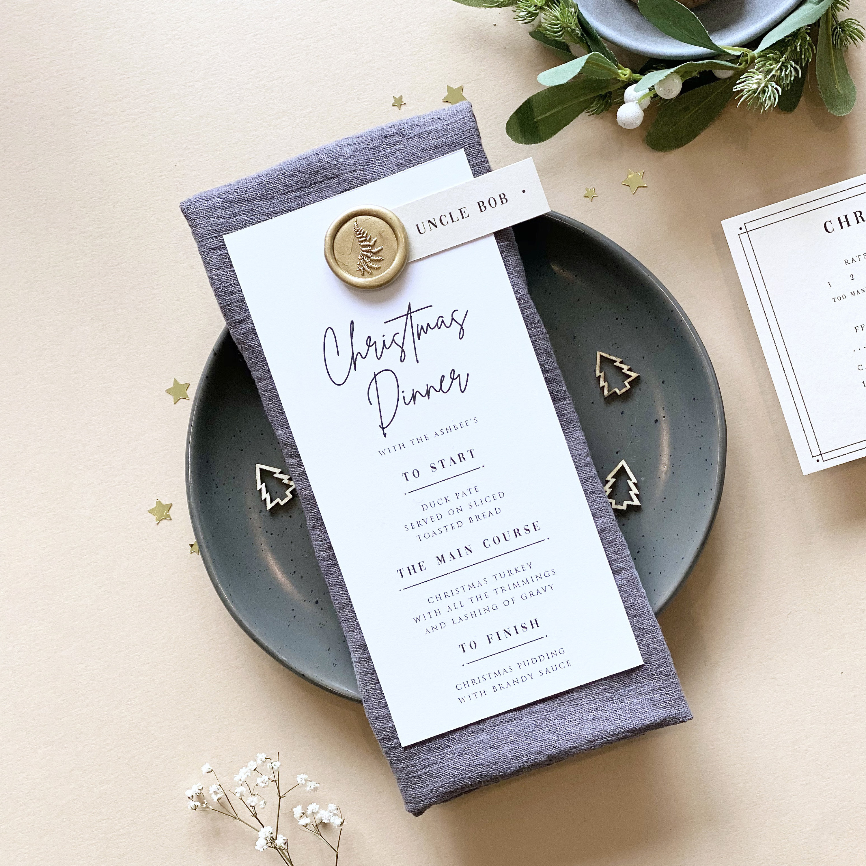 Modern Christmas Menu With Place Card Christmas Table Quiz - Etsy UK