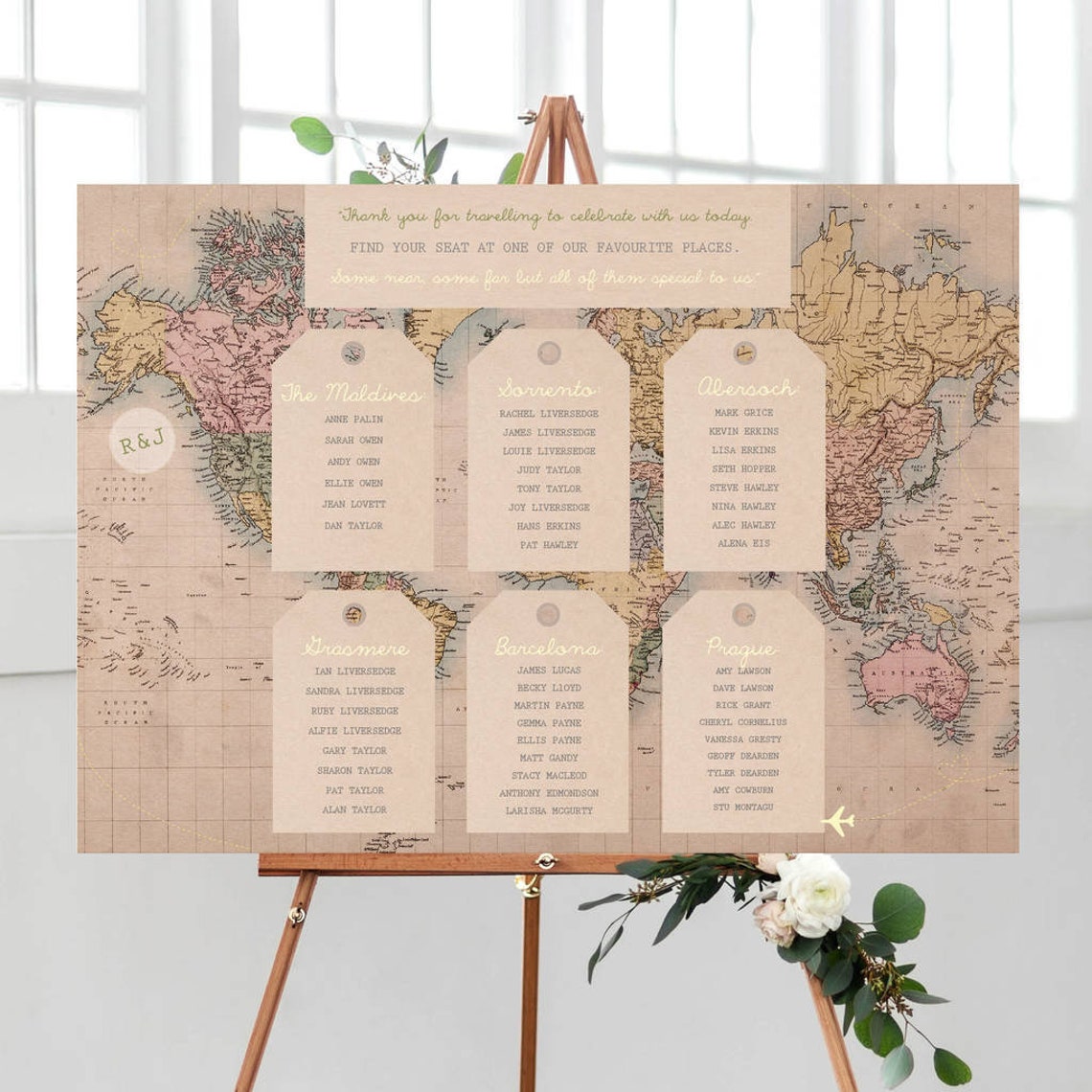 Vintage Travel Map Wedding Welcome Sign Travel Themed | Etsy