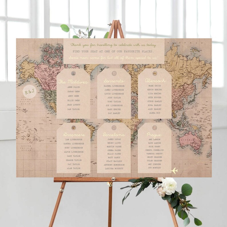 Vintage Travel Map Wedding Welcome Sign Travel Themed | Etsy