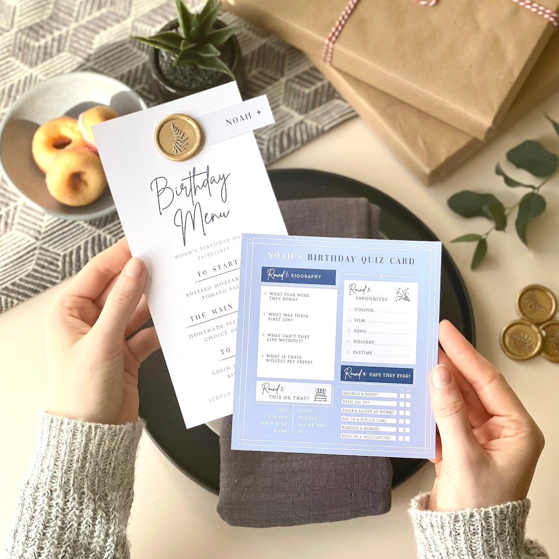 Birthday Menu With Fun Quiz Card | Birthday Quiz Card, Birthday Table ...