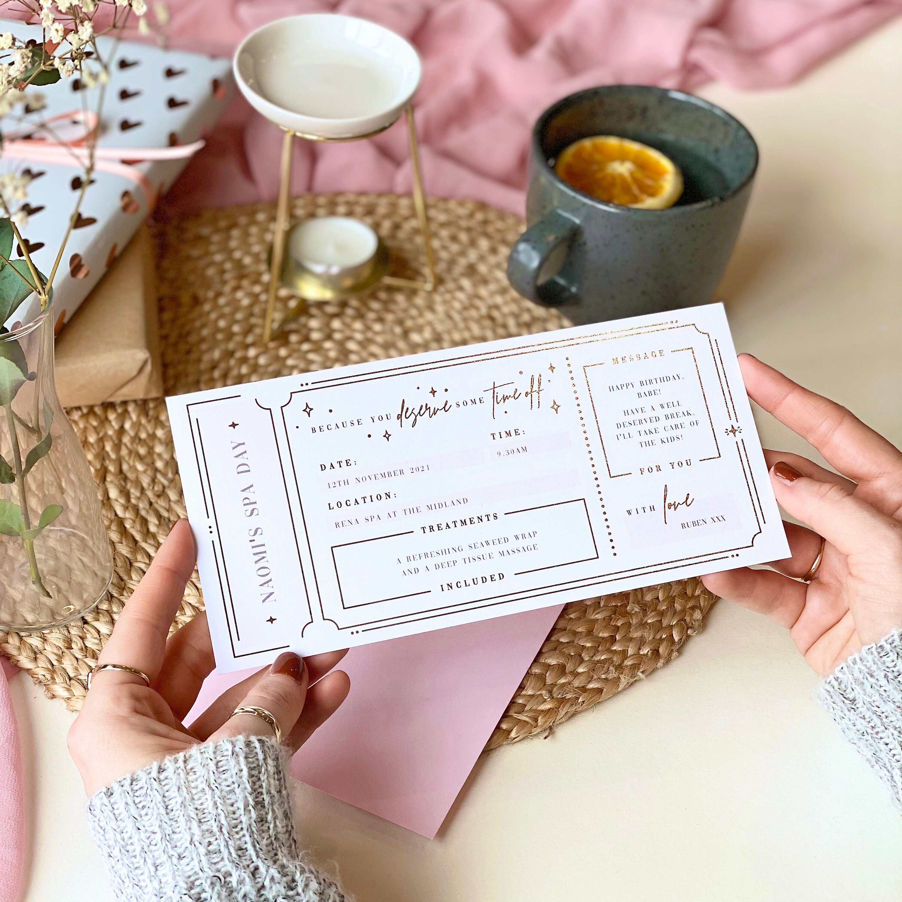 Spa Day Treatment Ticket Gift With Gold Foil Spa Day Etsy UK