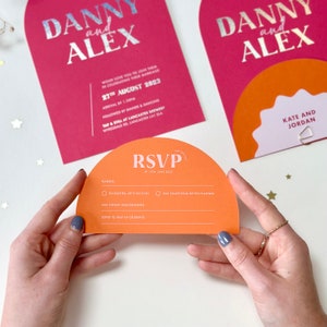 Rainbow Foil Pink Curved Wedding Invitations | Curved Foil Wedding ...