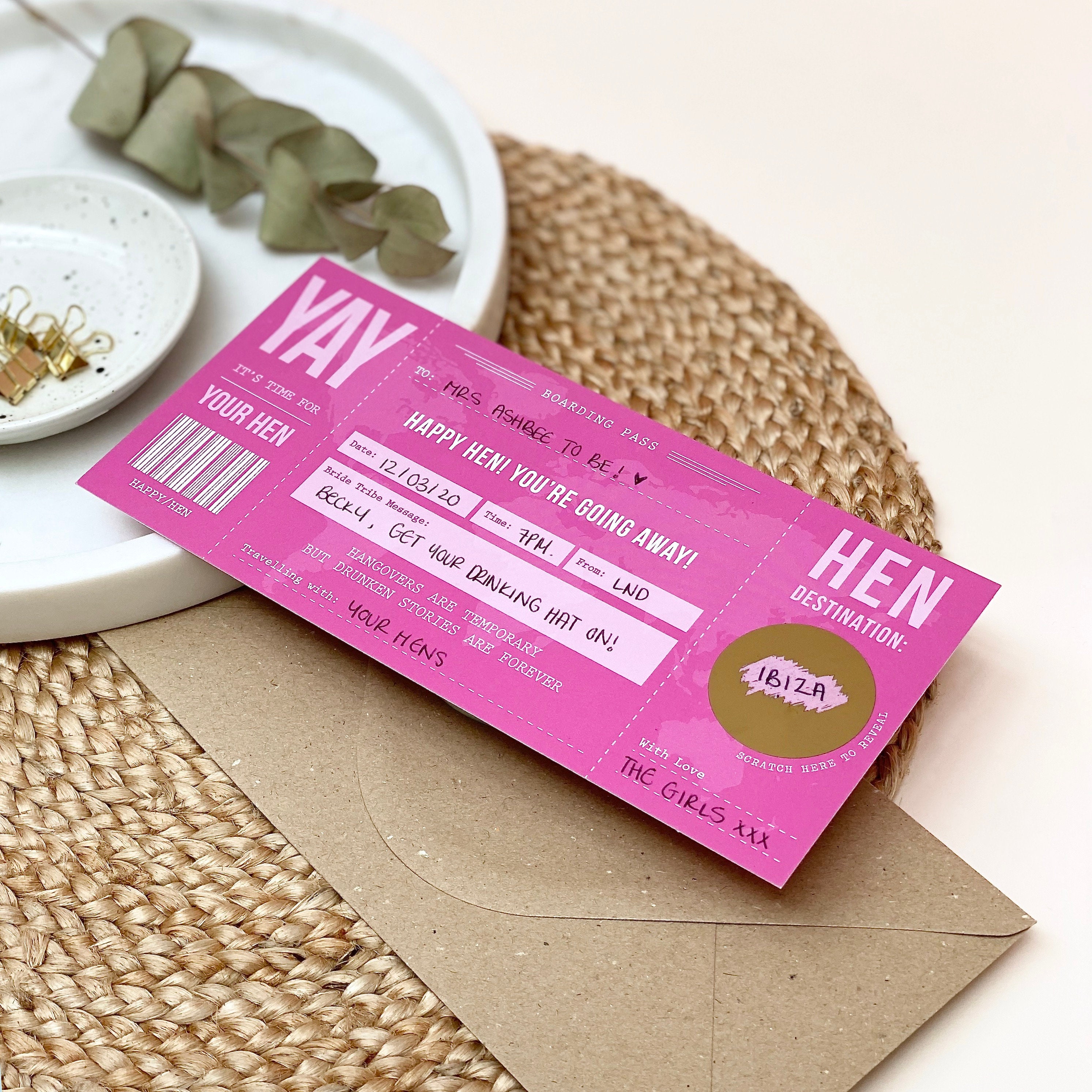 Hen Party Scratch off Boarding Pass | Personalised Abroad Hen Party ...