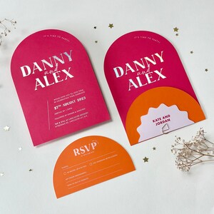 Rainbow Foil Pink Curved Wedding Invitations | Curved Foil Wedding ...