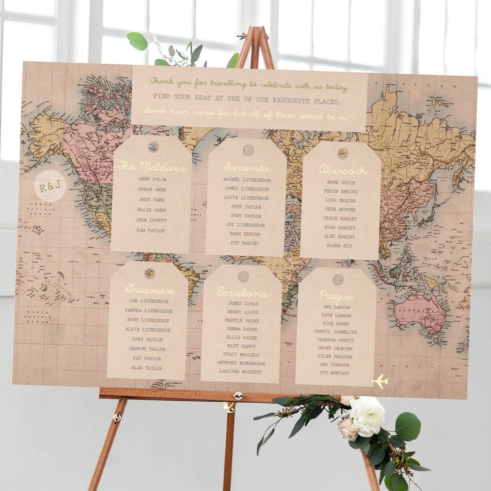 Vintage Travel Map Table Plan | Travel Themed Wedding, Abroad Wedding ...