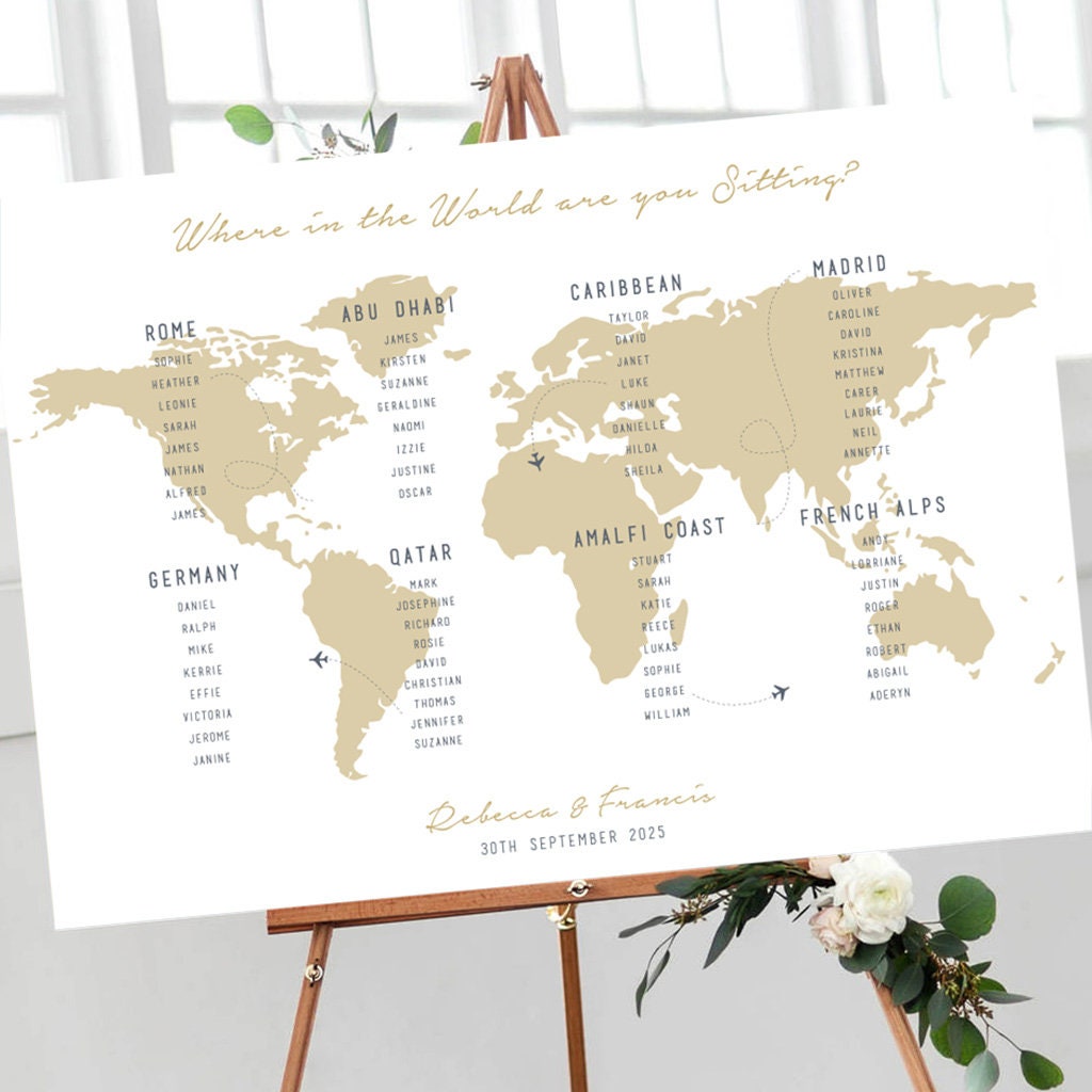 Where in the World Am I Sitting Map Table Plan | Travel Themed Wedding ...