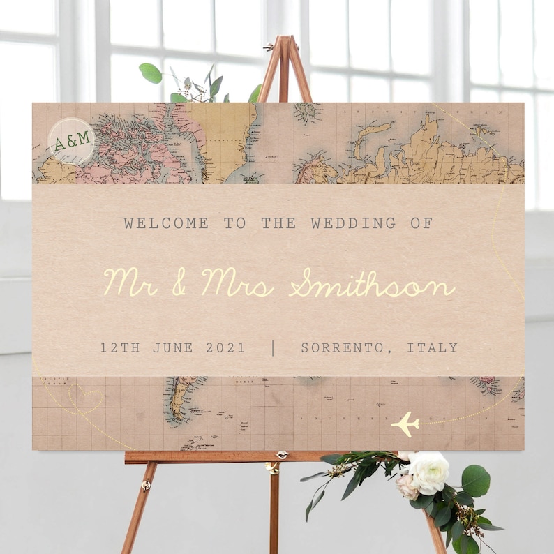Vintage Travel Map Wedding Welcome Sign Travel Themed | Etsy
