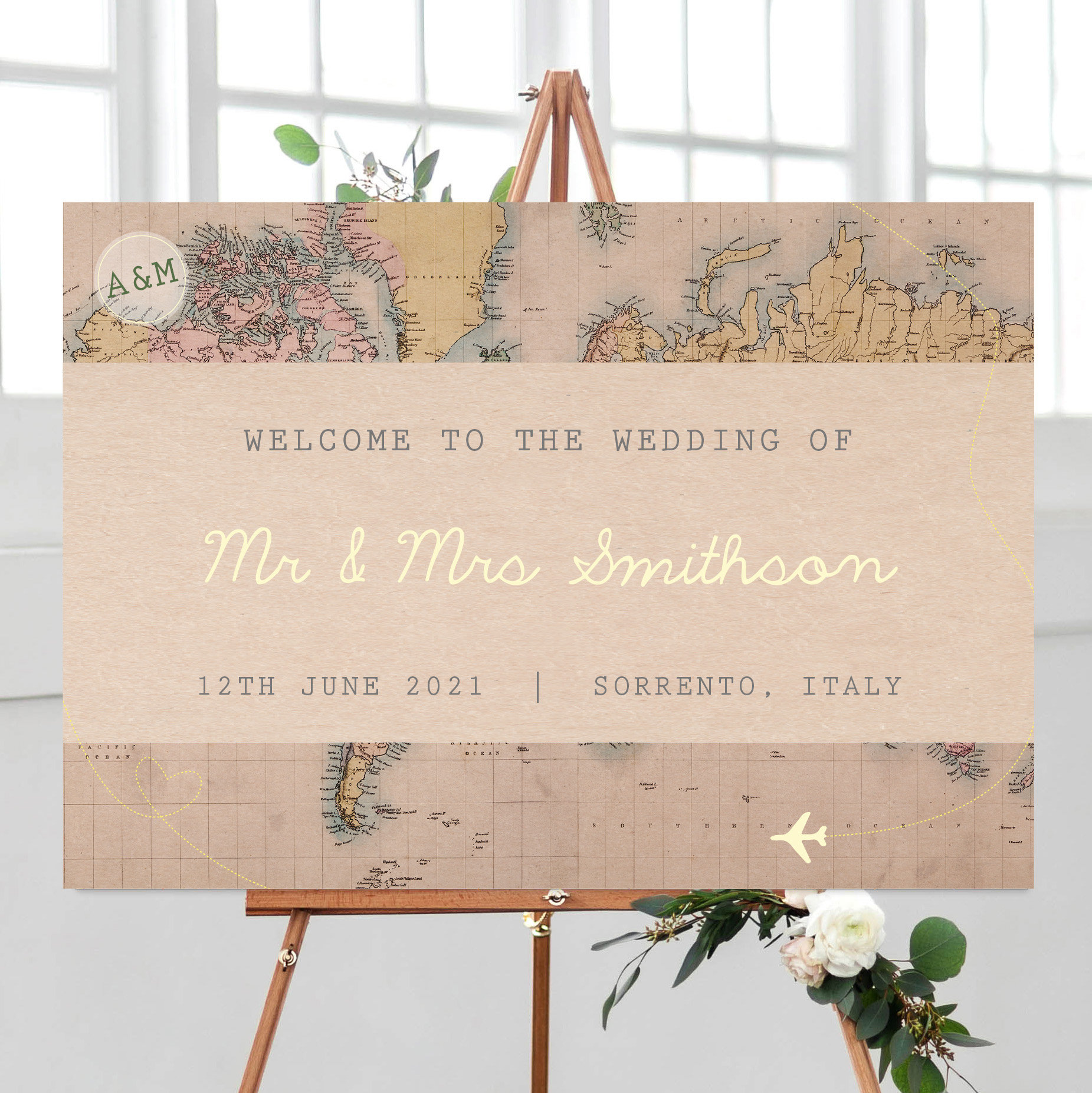 Vintage Travel Map Wedding Welcome Sign Travel Themed | Etsy