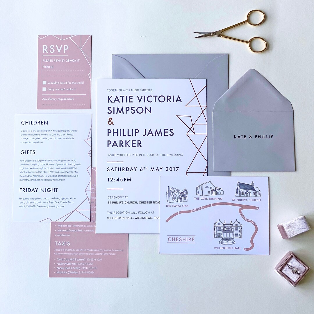 Geometric Foil Wedding Invites | Geometric Wedding, Modern Wedding ...