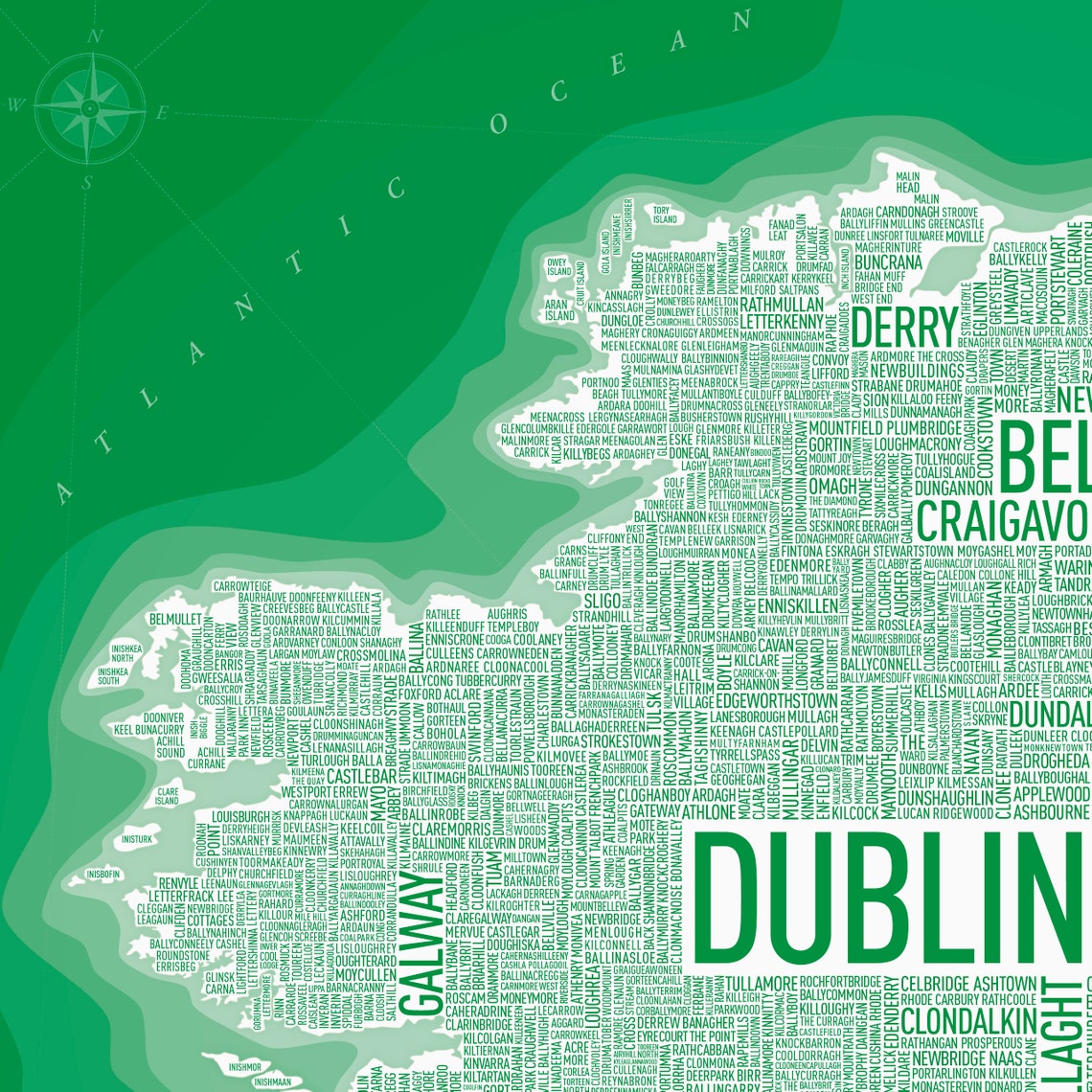Ireland Text Map – Digital Download – Many Colours Available - Etsy