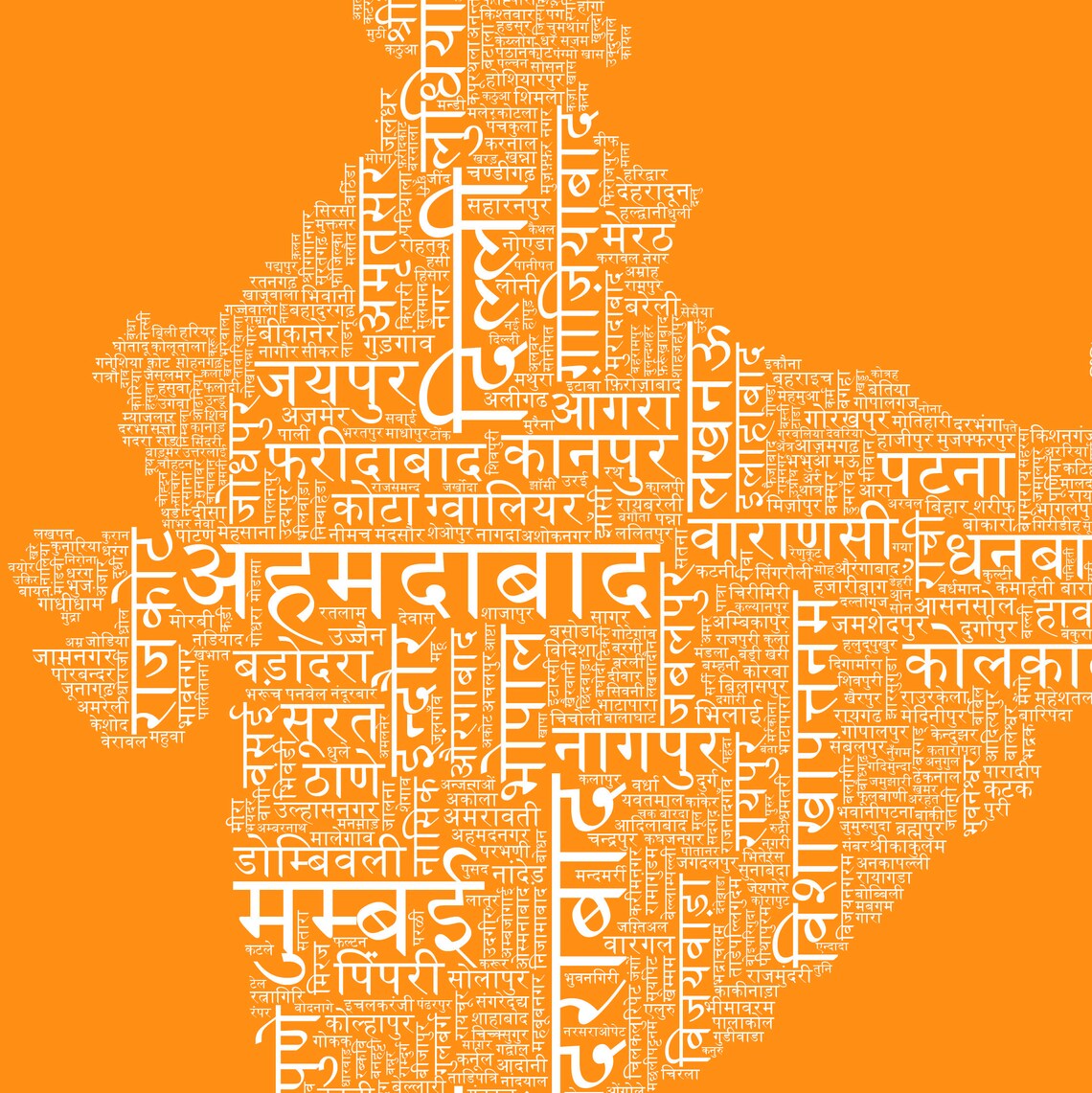India Text Map Print in Hindi Colour Orange - Etsy