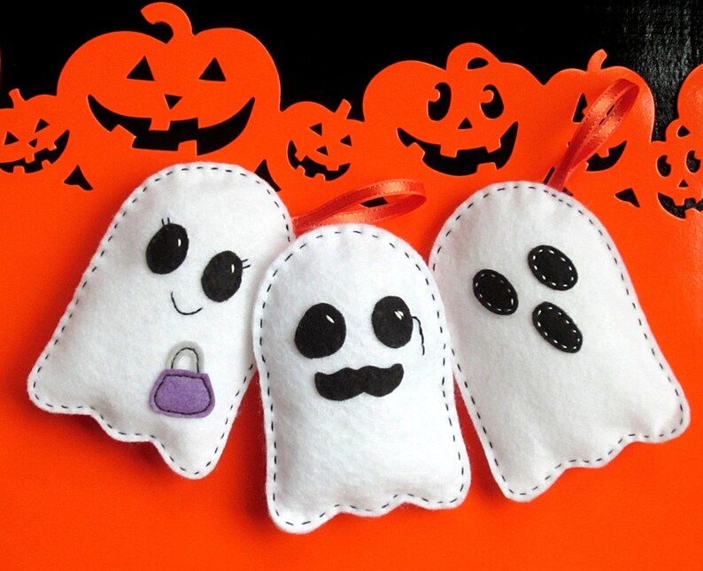 Halloween Felt Softie Pattern DIY Decor Ghosts and Pumpkin PDF - Etsy