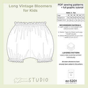 Long Vintage Bloomers PDF Sewing Patterns for Kids // 2 - 7 Yo // Ez ...