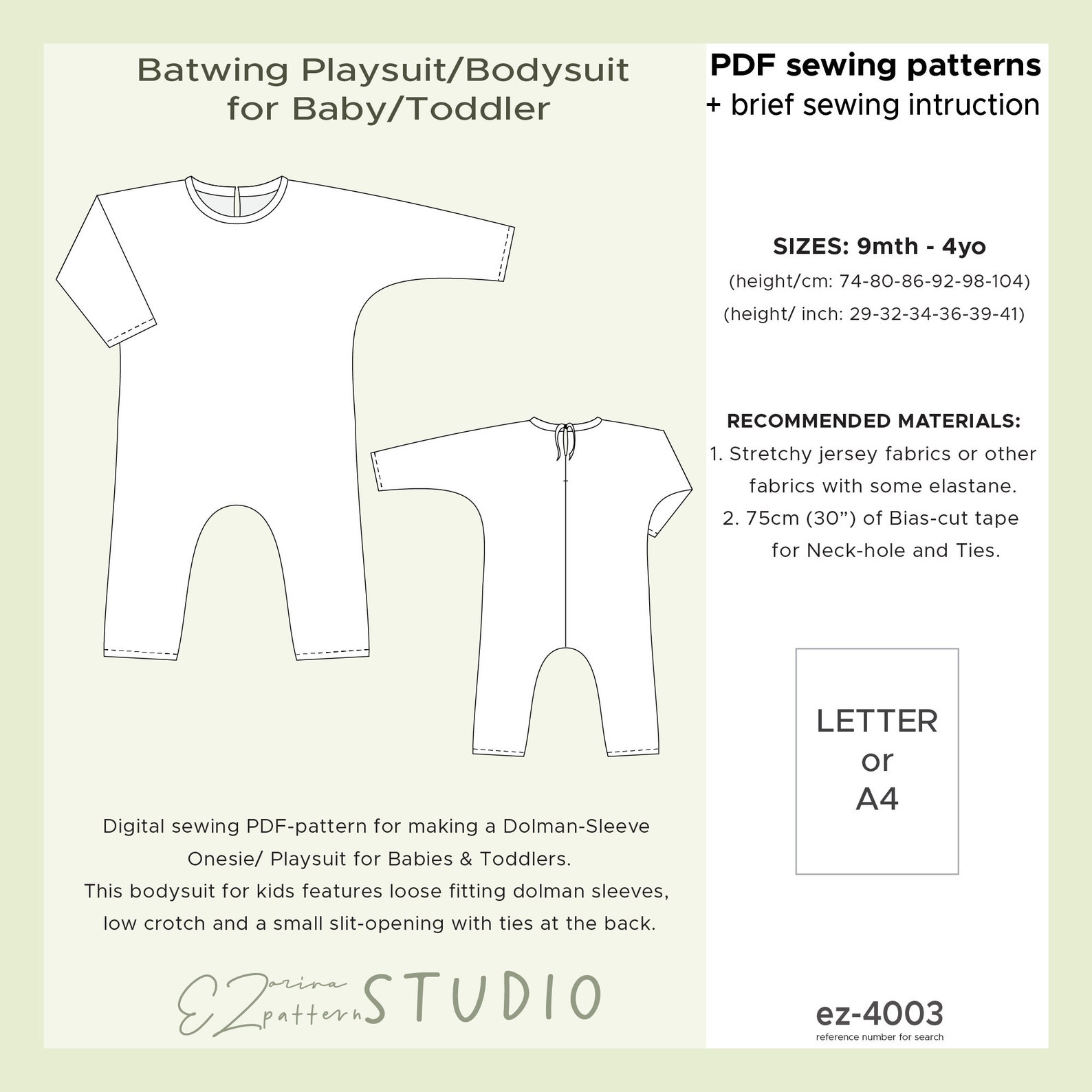 Batwing Playsuit/bodysuit Digital Sewing Pdf-pattern for Baby/toddler ...