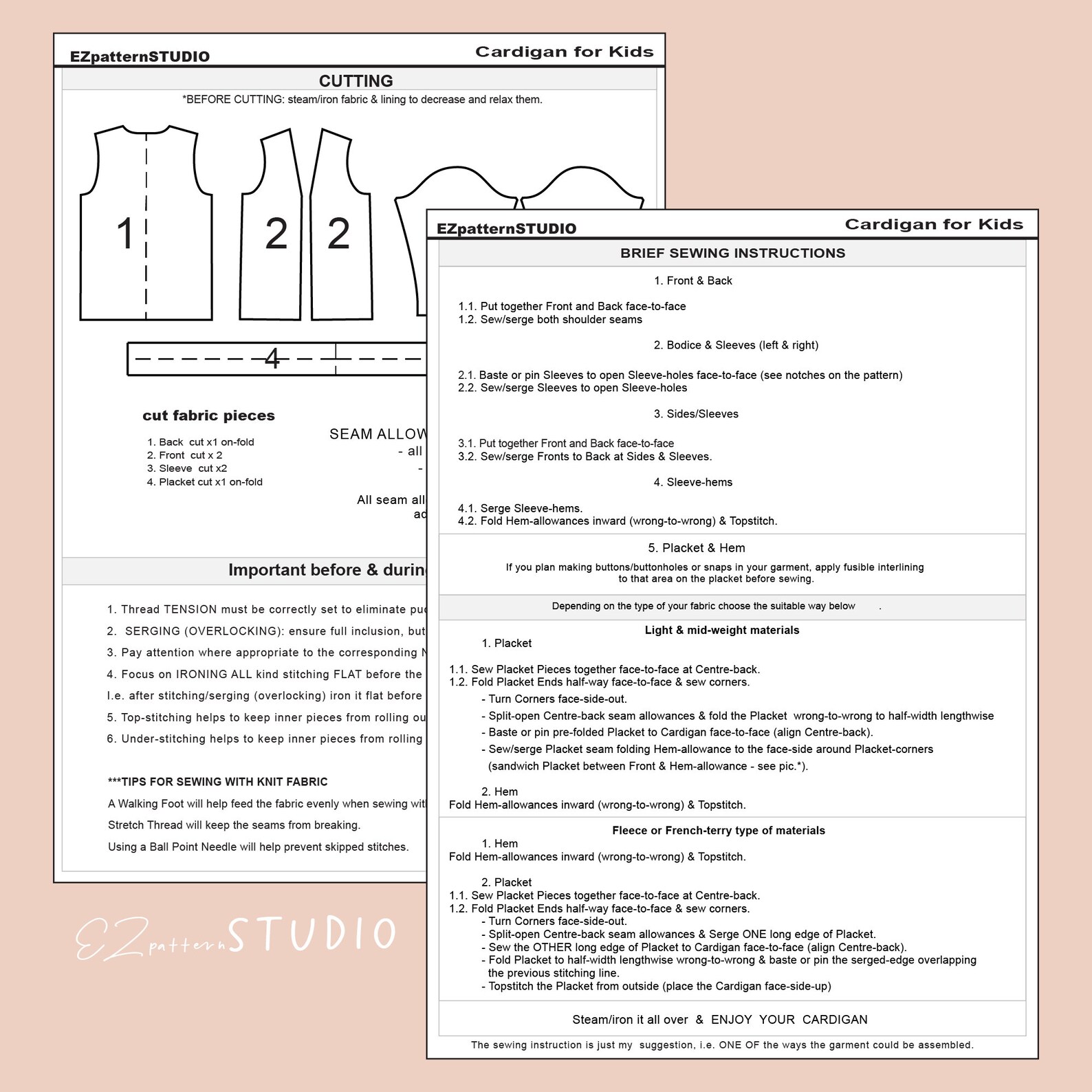 Cardigan PDF Sewing Pattern for Kids / 18 Mth 2 3 4 5 6 7 8 Yo - Etsy