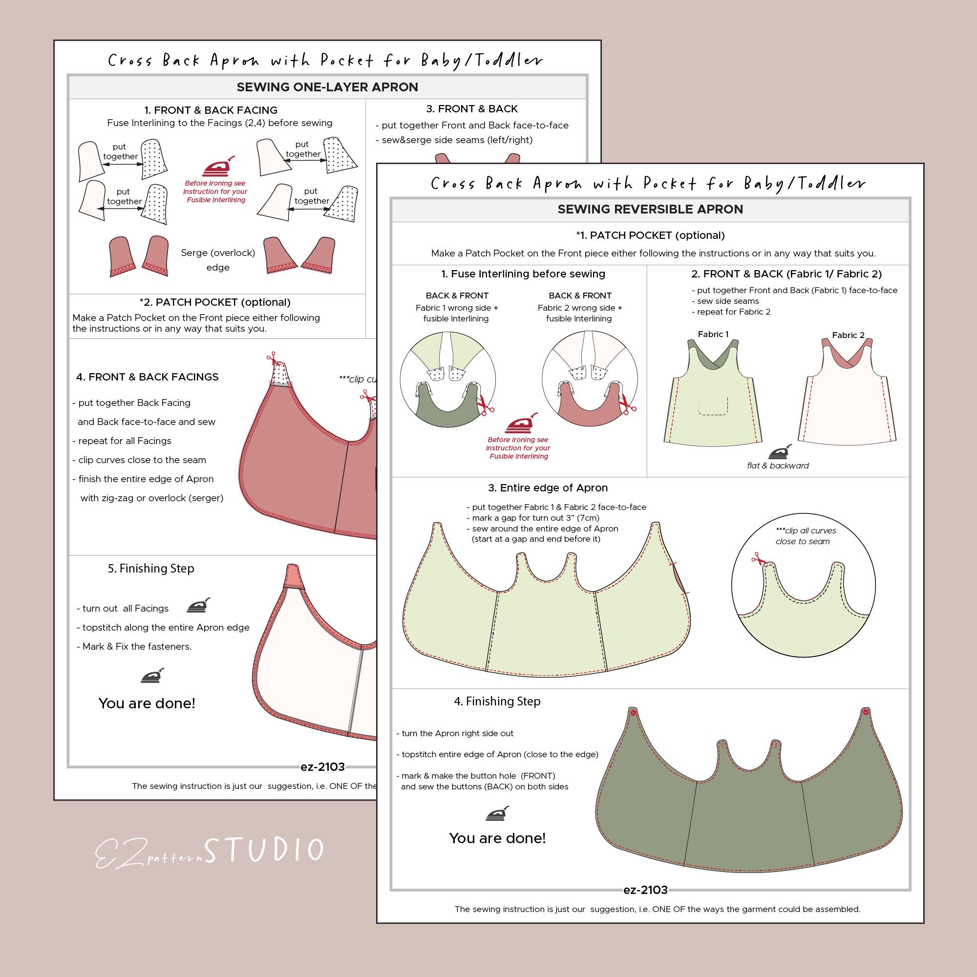 Cross-back Reversible Pinafore Apron/dress /3mth - 4yo / PDF Sewing ...
