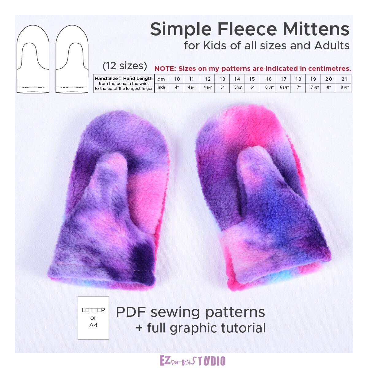 Simple Fleece Mittens PDF Sewing Pattern /12 Sizes: Kids of | Etsy