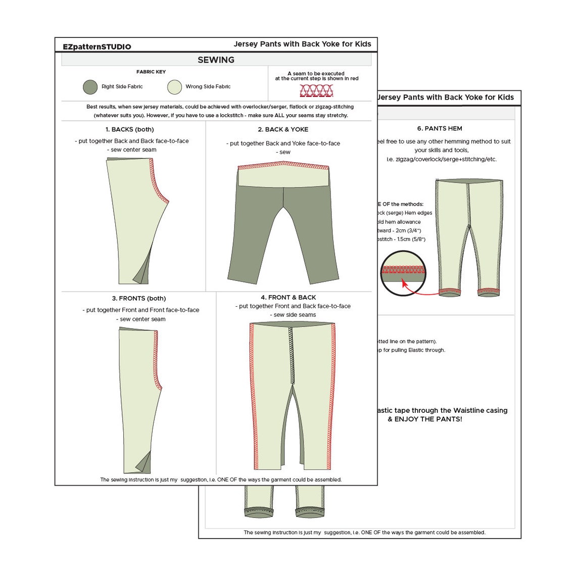 Easy PDF Sewing Pattern for Making Jersey Pants With Back Yoke - Etsy
