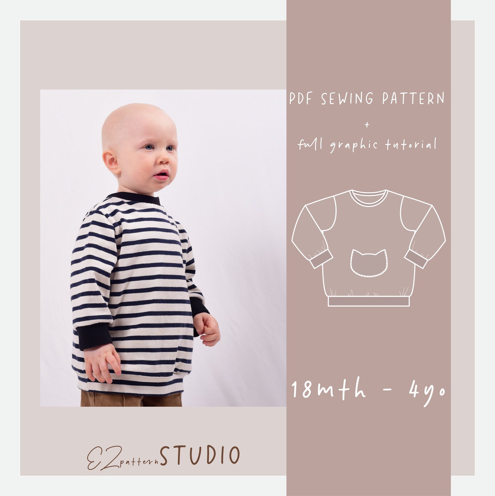 Loose-fit Sweatshirt PDF Sewing Pattern for Toddlers/ 18mth - 2yo - 3yo ...
