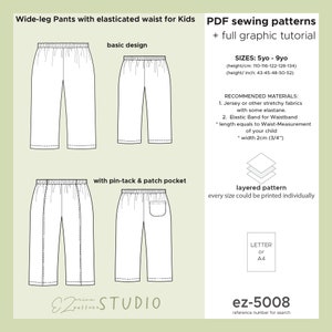 Wide-leg Pants PDF Sewing Pattern for Kids/ 5yo - 6yo - 7yo - 8 Yo ...