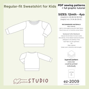 Regular-fit Sweatshirt PDF Sewing Pattern for Toddlers/12mth - 2yo ...