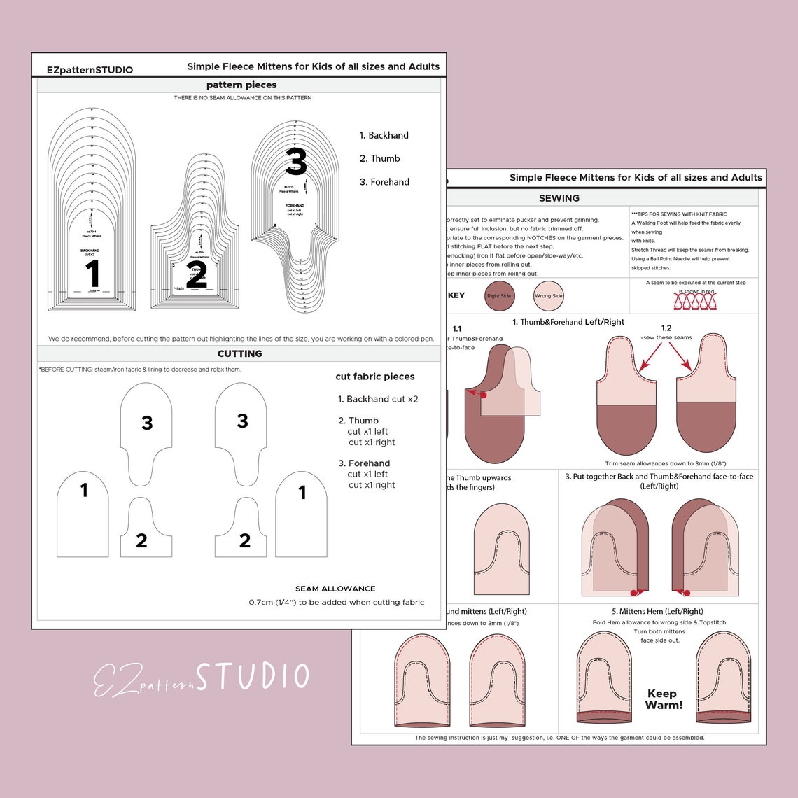 Simple Fleece Mittens PDF Sewing Pattern /12 Sizes: Kids of - Etsy