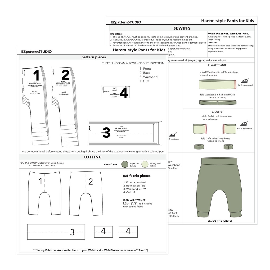 Easy Harem Pants PDF Sewing Pattern for Kids/ Sizes: 4-9 Yo / - Etsy
