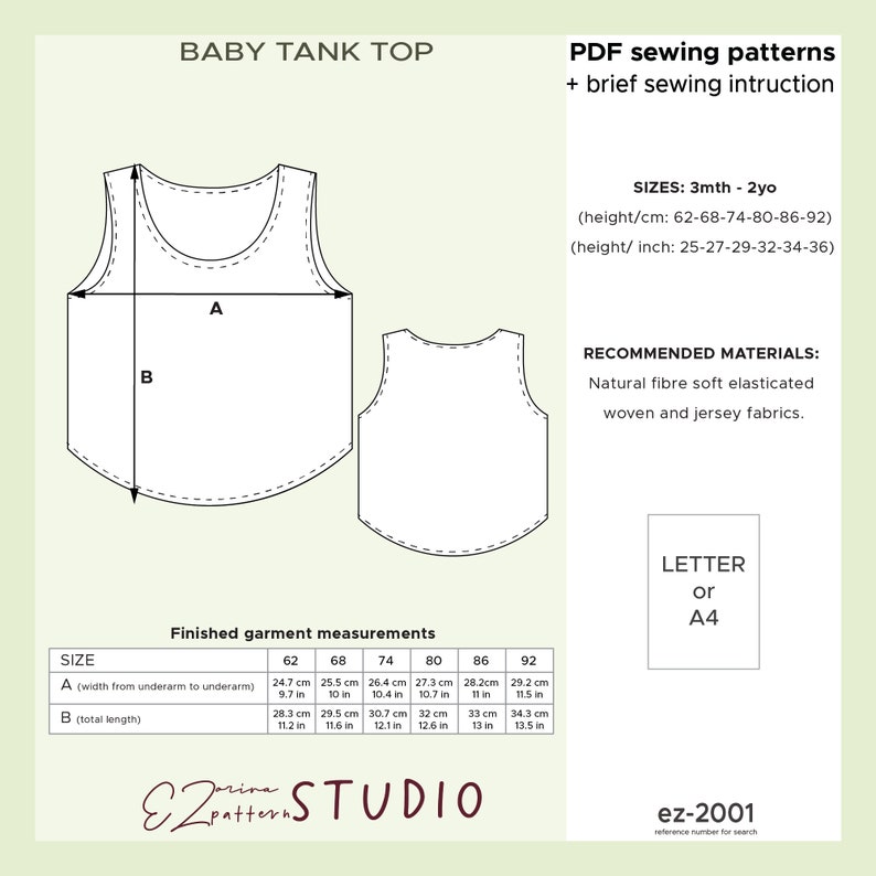 Tank Top PDF Sewing Patterns for Baby/toddlers //3mth 2y // - Etsy