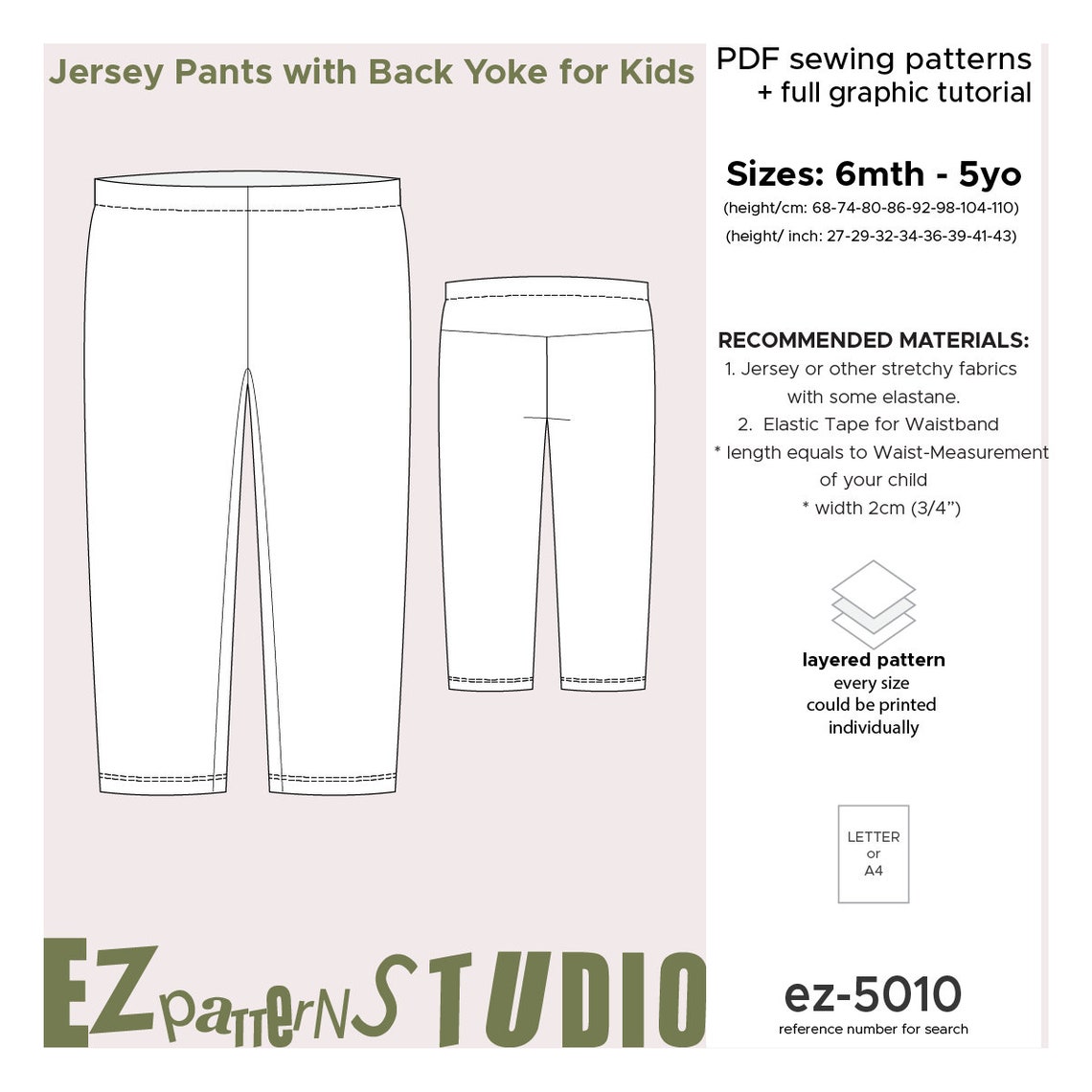 Easy PDF Sewing Pattern for Making Jersey Pants With Back Yoke - Etsy