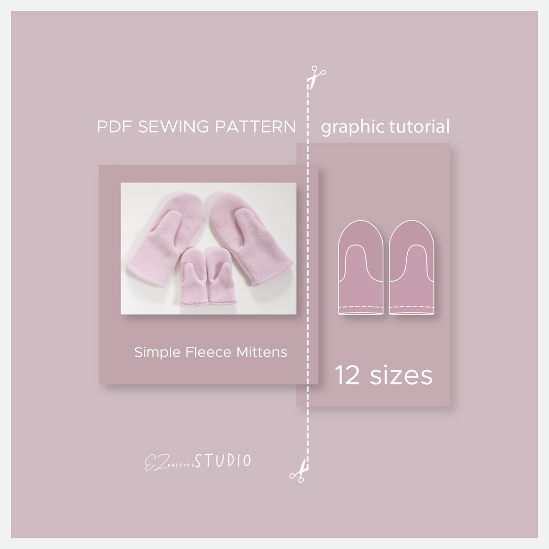 Simple Fleece Mittens PDF Sewing Pattern /12 Sizes: Kids of All Sizes ...