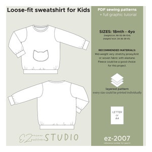 Loose-fit Sweatshirt PDF Sewing Pattern for Toddlers/ 18mth - 2yo - 3yo ...