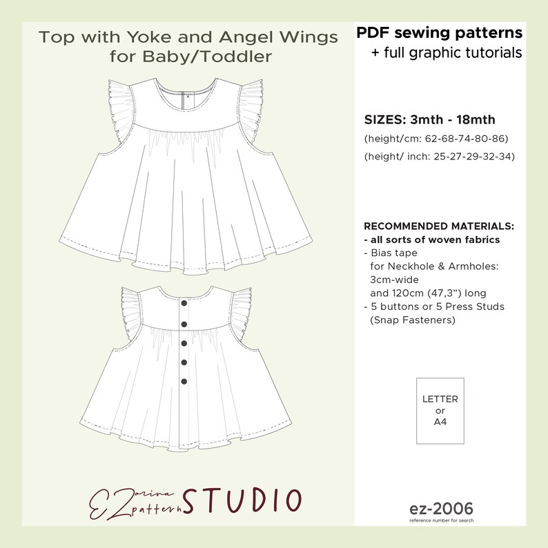 Top With Angel Wings and Yoke PDF Sewing Pattern for - Etsy