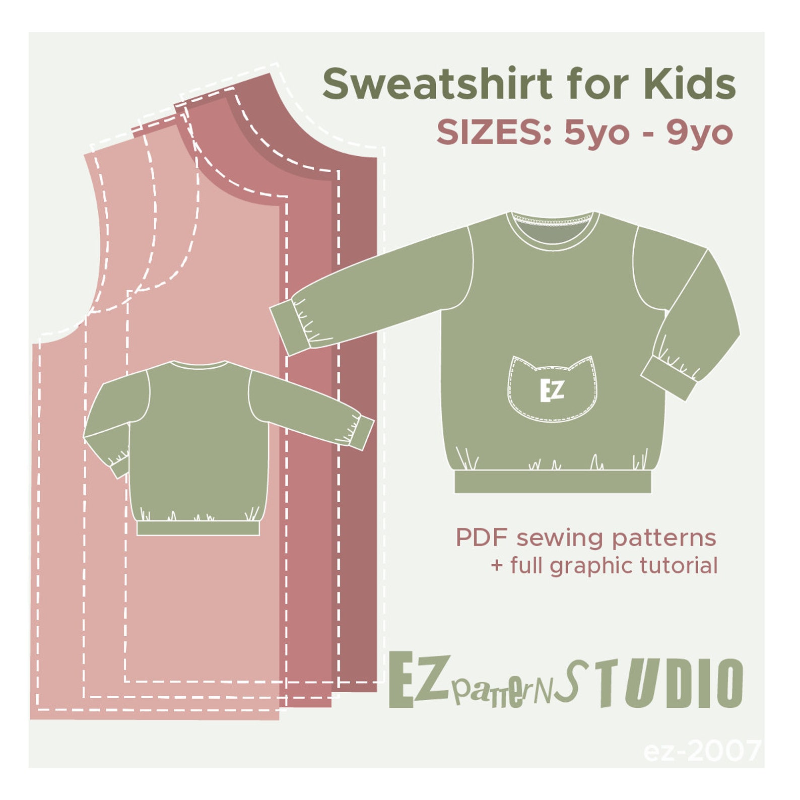 Sweatshirt PDF Sewing Pattern for Kids/ 5yo 9yo / easy | Etsy