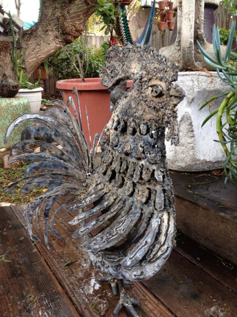 Handmade Metal Rooster Sculpture: Rustic Garden Art - Etsy