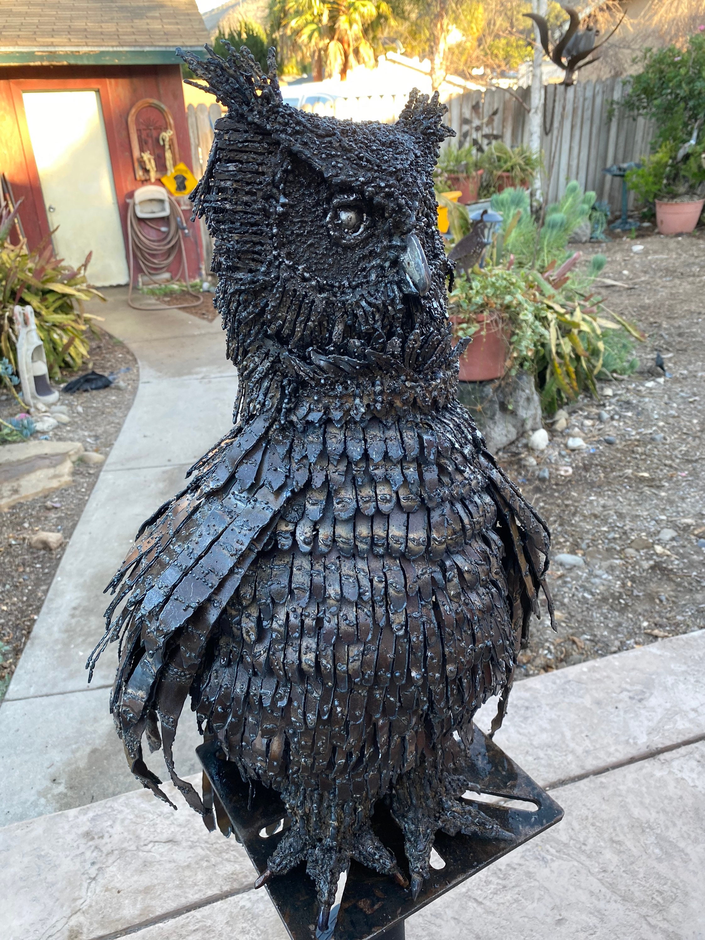 Great Horned Owl Metal Sculpture - Metal Owl Garden Art - Metal Owl ...
