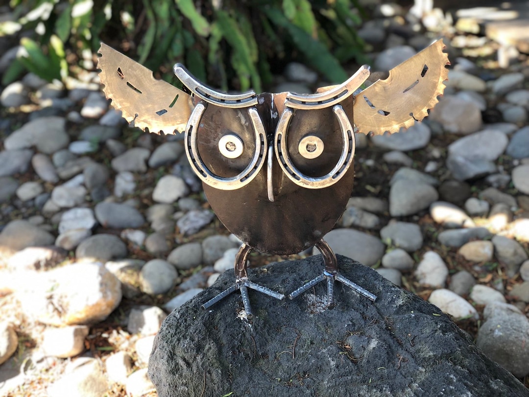 Reclaimed Metal Owl Sculpture: Rustic Garden Art - Etsy