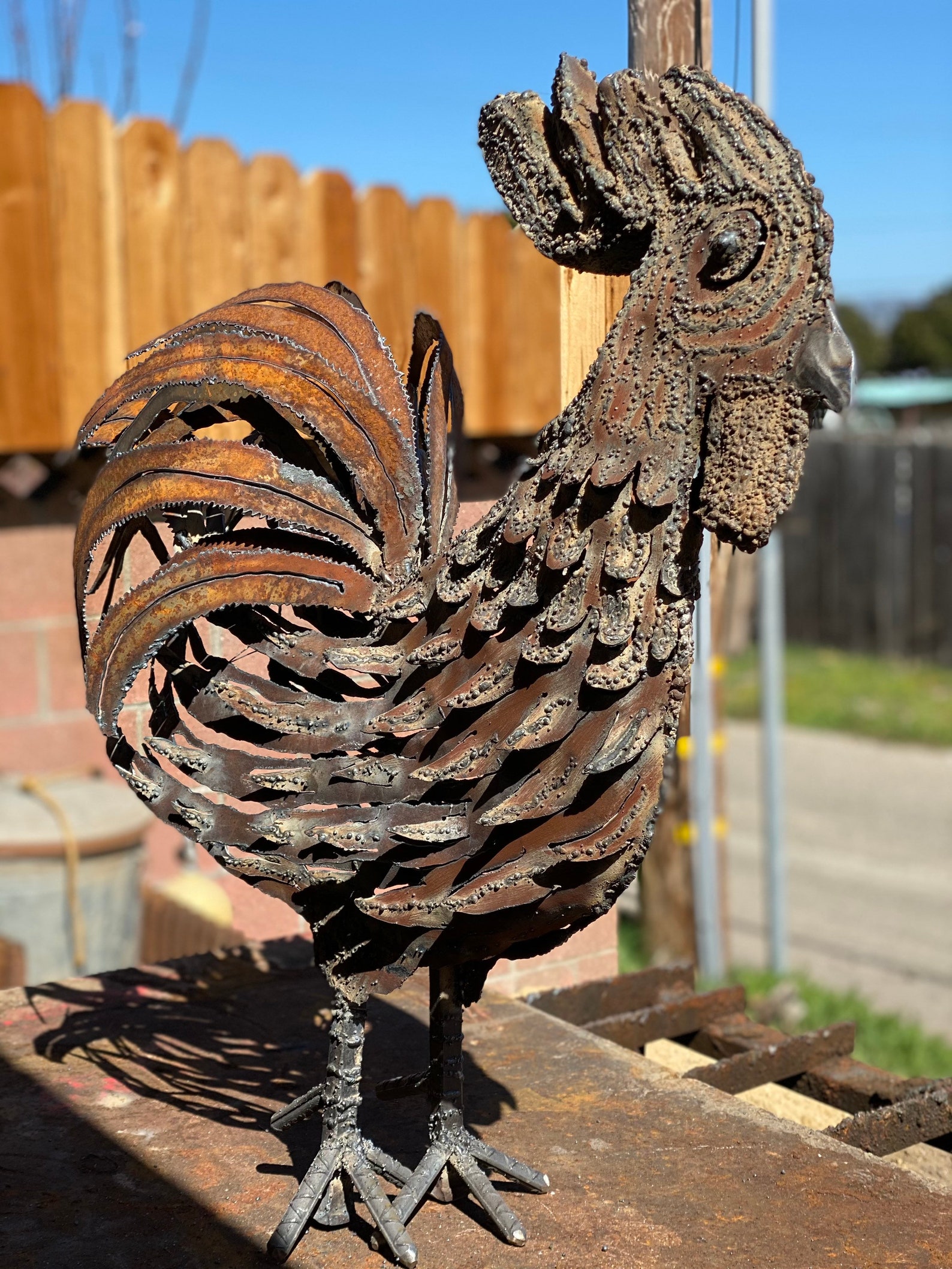Handmade Metal Rooster Sculpture: Rustic Garden Art - Etsy
