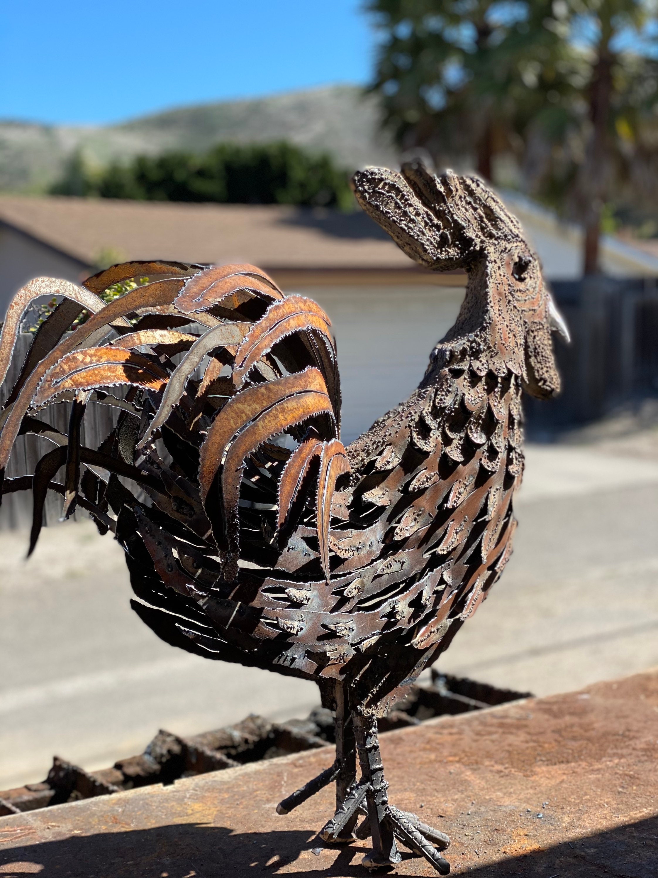 Handmade Metal Rooster Sculpture: Rustic Garden Art - Etsy