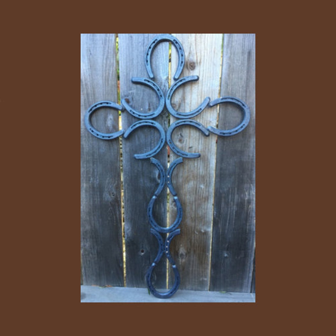 Metal Horseshoe Cross and Wreaths, Western Decor, Metal Garden Art ...