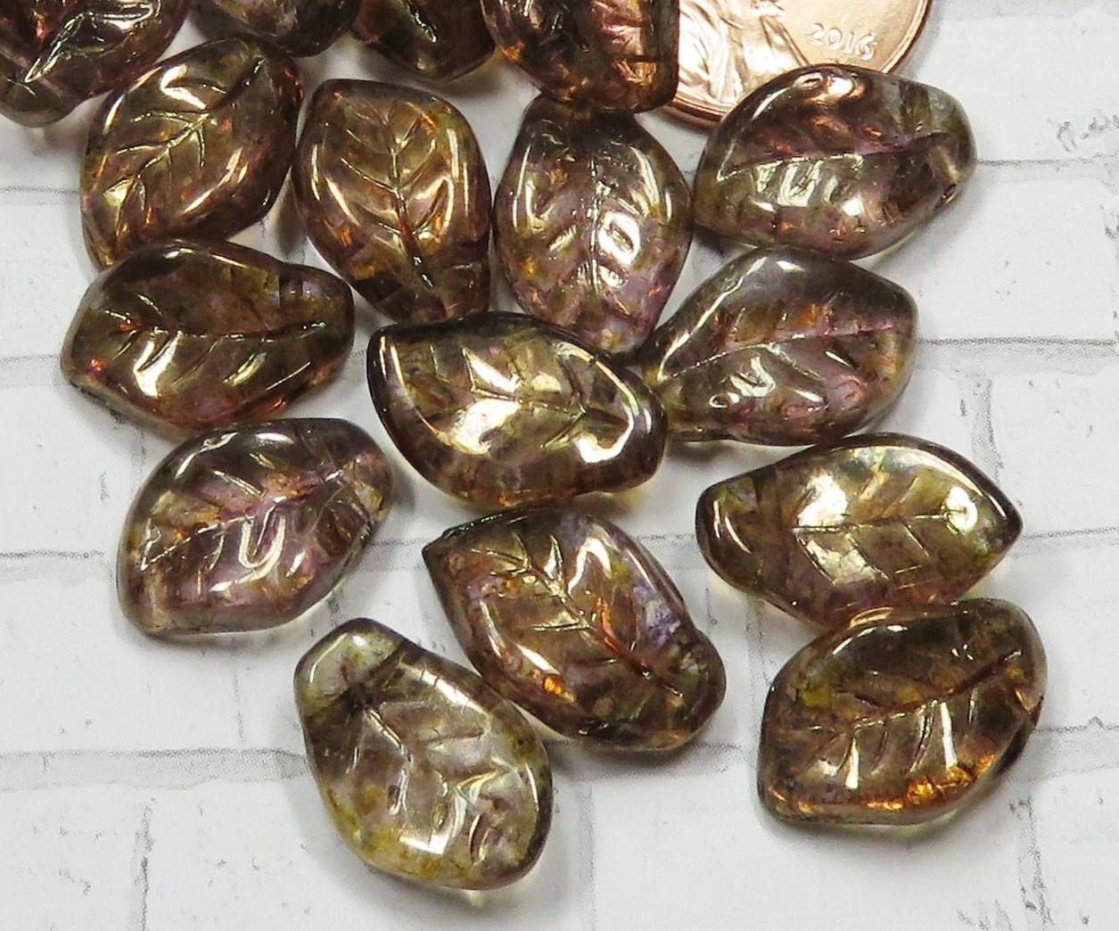 Earthy Topaz Luster Czech Glass Leaves 24 Beads Item LF737 | Etsy