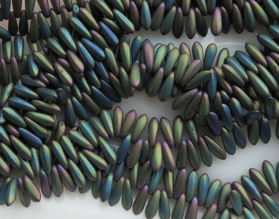 Matte Iris Green Daggers Czech 3 x 10 mm Glass Dagger Beads | Etsy