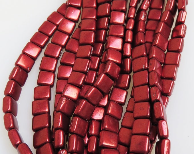 Metallic Merlot Red Color Trends Czech Glass, 2 Hole, 6 Mm Tile Beads ...