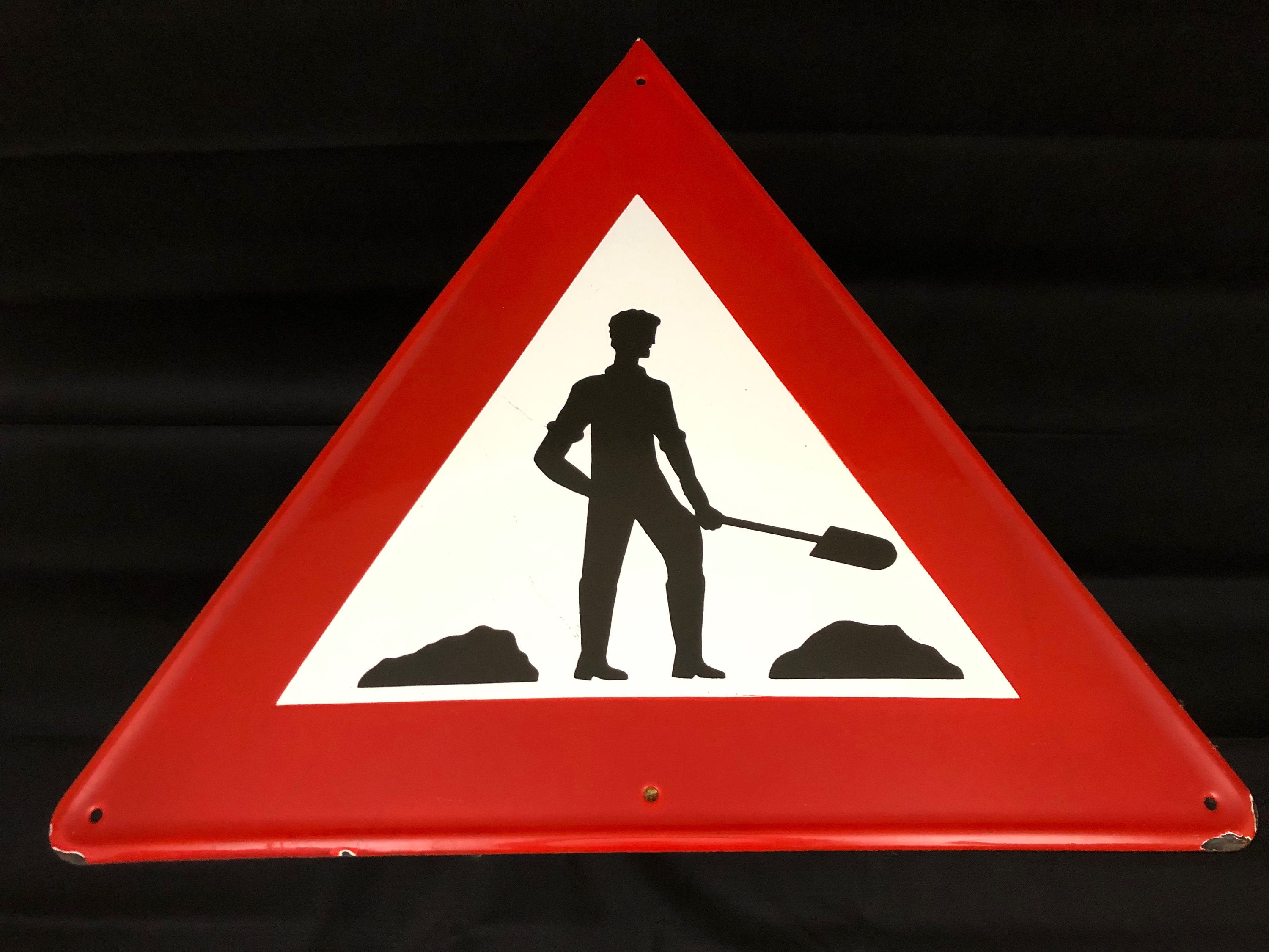 Enamel Road Works Sign Industrial Wall Décor Triangel - Etsy