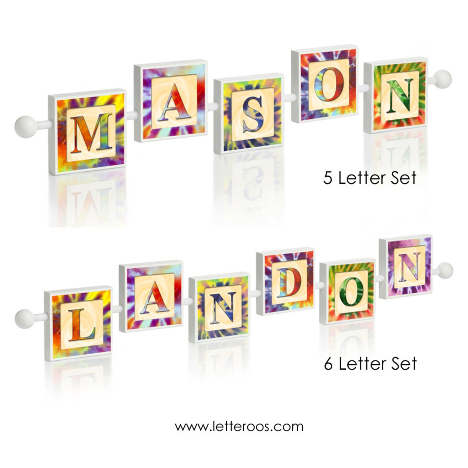 Letteroos Personalized Boys Custom Wall Letters Tie Dye Blue Red Yellow ...