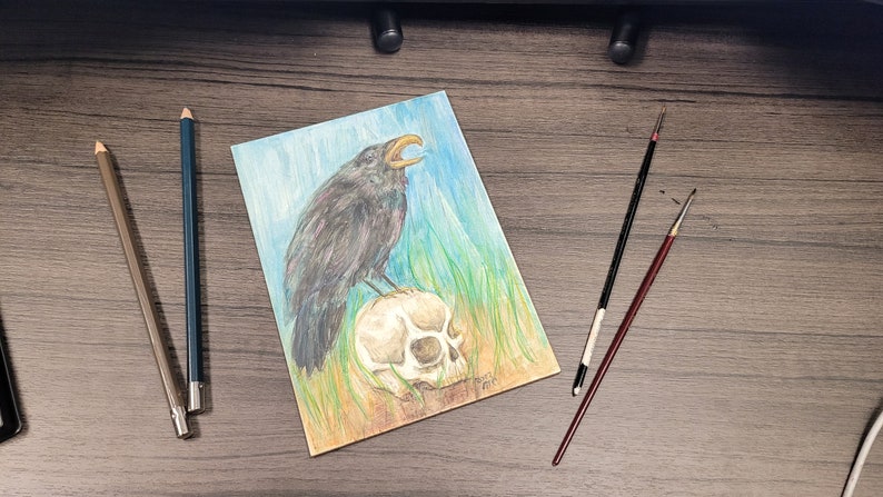 Crow Watercolor on Clayboard - Etsy