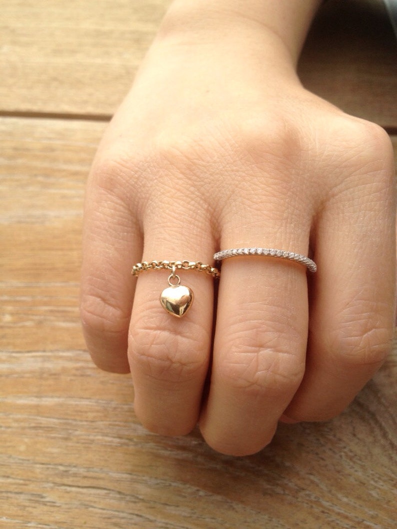 Puffed Heart Ring Heart Charm Ring Gold Filled Chain Ring - Etsy