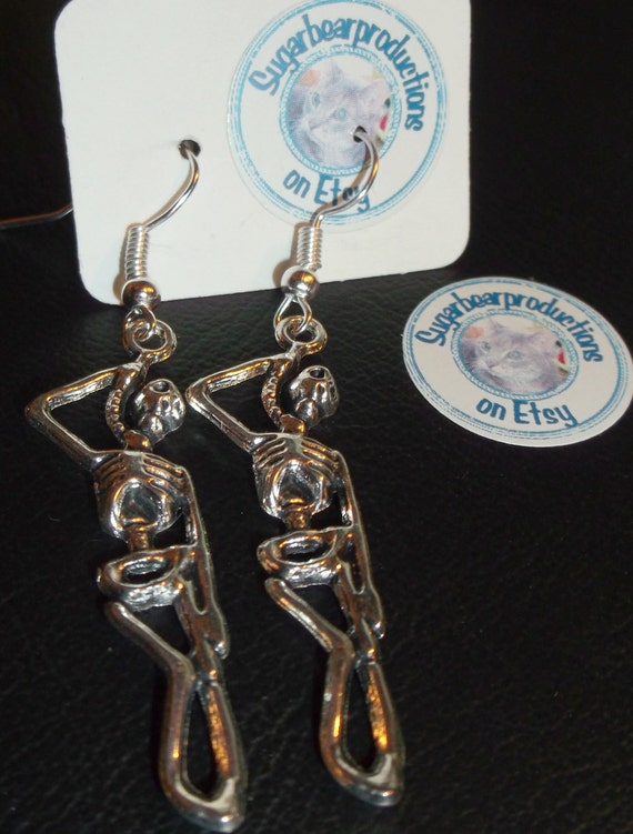 Silver skeleton Earrings dangling skeleton on noose | Etsy