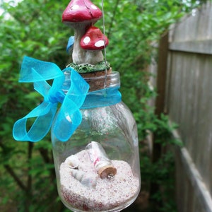 Enchanted Beach Mushroom, Jar Suncatcher, Glass, Message in a Bottle ...