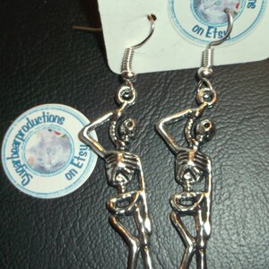Silver skeleton Earrings dangling skeleton on noose | Etsy