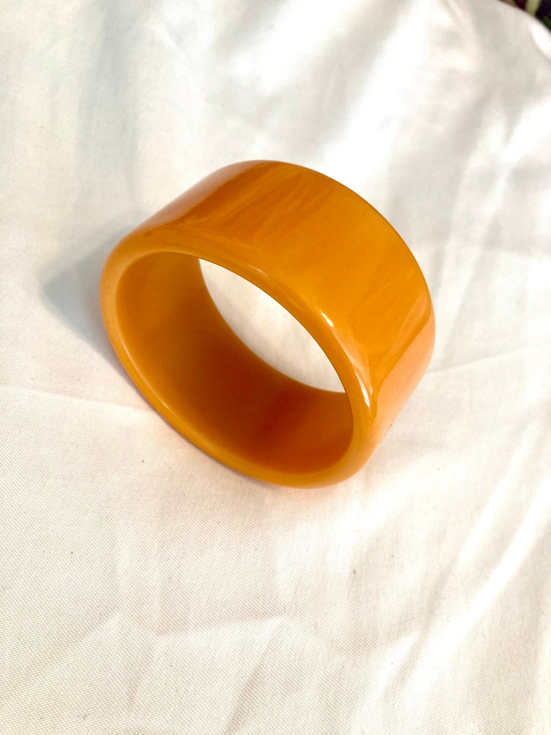 Vintage Golden Yellow Wide Bakelite Bracelet - 1 3/8" Wide - Etsy